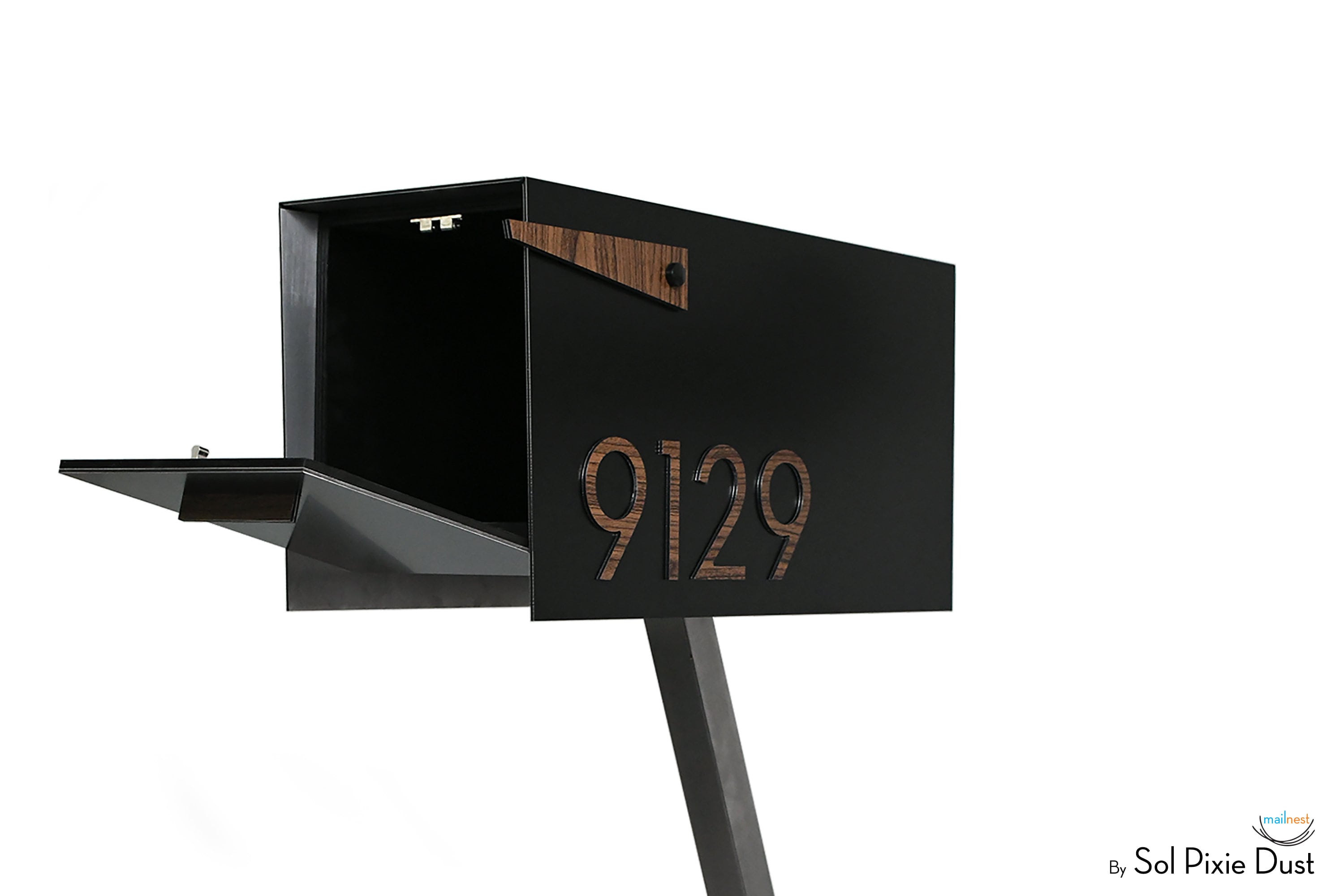 Contemporary Post Mounted Mailbox / Aluminum Black Body and Walnut ...