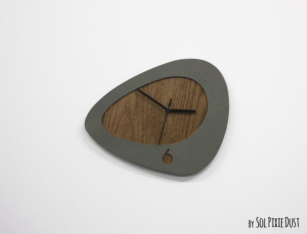 Organic Shape Concrete With Wood Wall Clock - Minimal Modern Wall Clock ...
