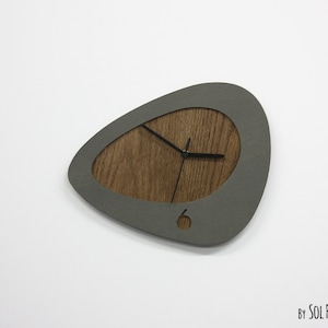 Organic Shape Concrete With Wood Wall Clock - Minimal Modern Wall Clock ...