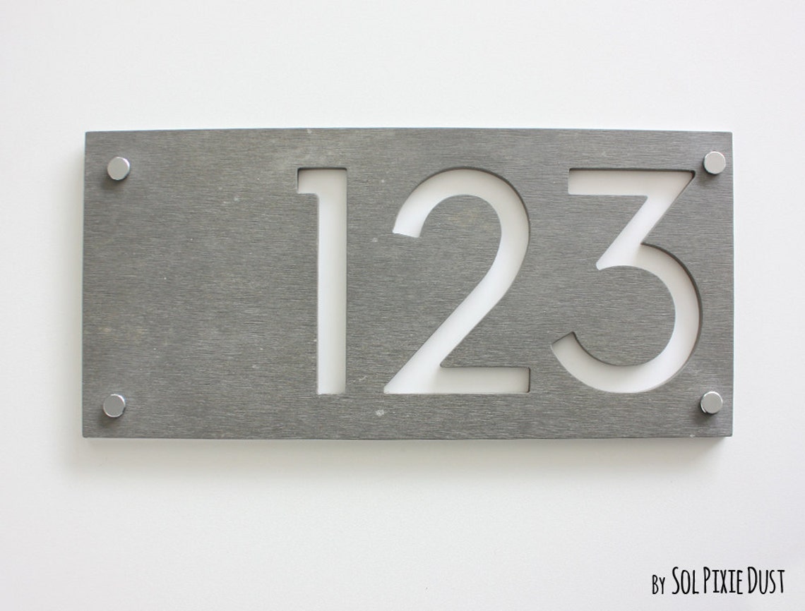 Modern House Numbers Rectangle Concrete With White Acrylic - Etsy