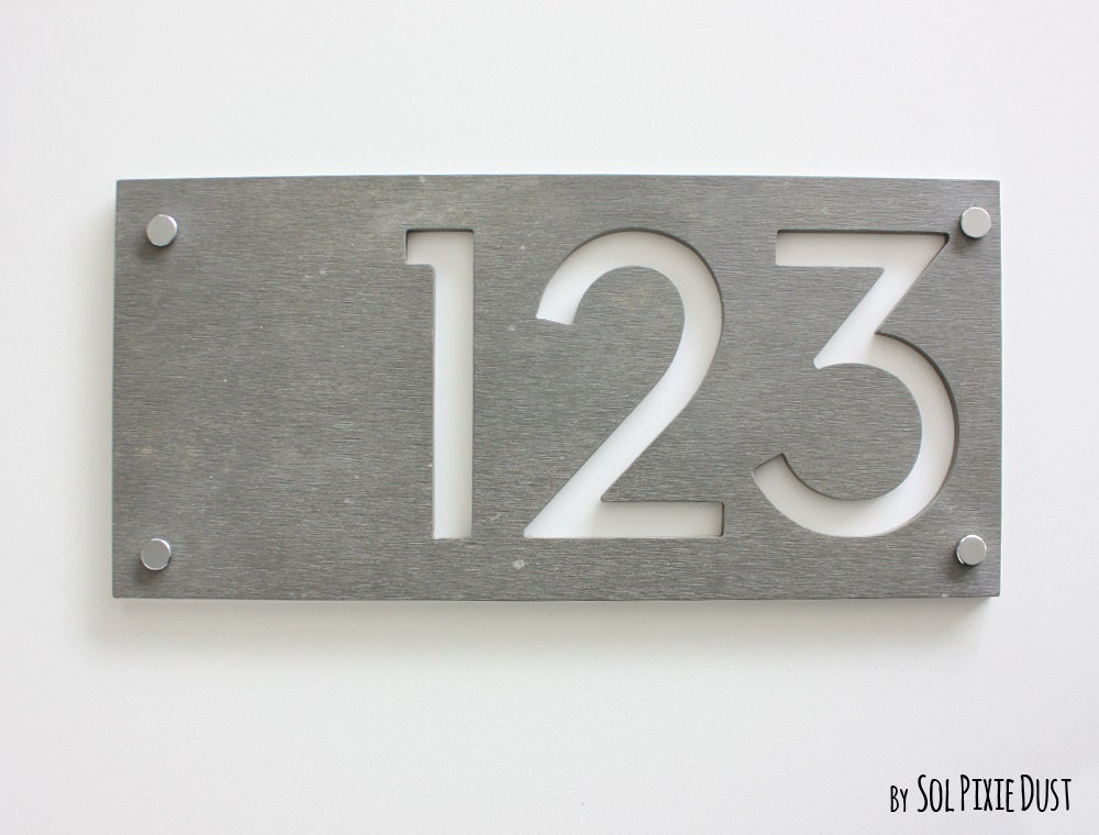 Modern House Numbers, Rectangle Concrete With White Acrylic ...