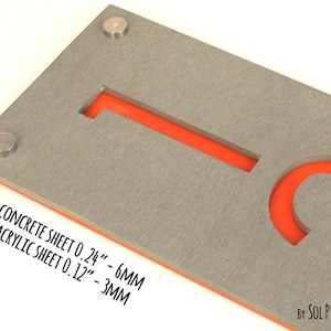 Modern House Numbers, Concrete With Orange Acrylic - Vertical ...