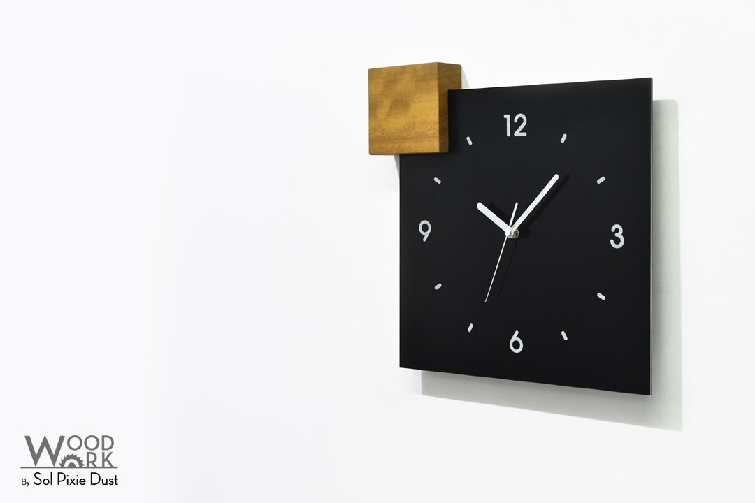 Modern Square Black Aluminum Wall Clock Fiber Laser Engraving Simple ...