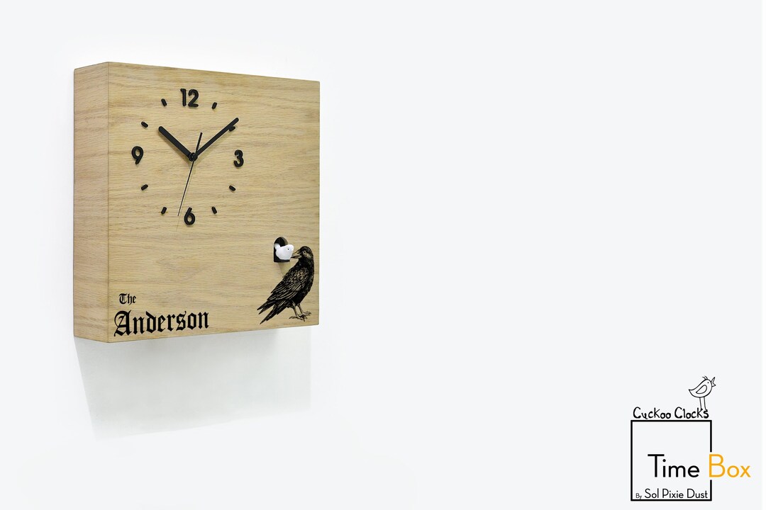 Modern Cuckoo Bird Time Box Clock - Natural Wood Laser Engrave - Wall ...