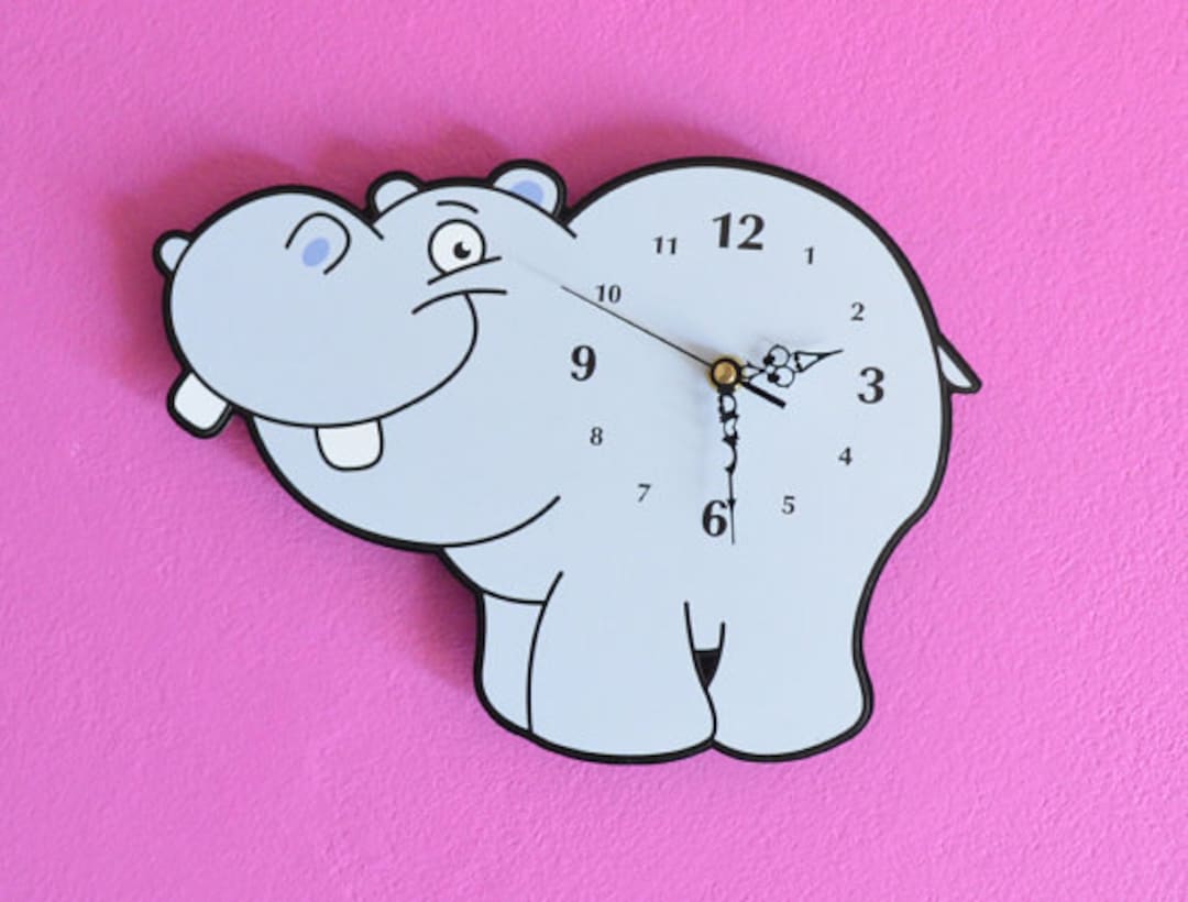 Cute Little Hippo Cartoon - Wall Clock - Etsy