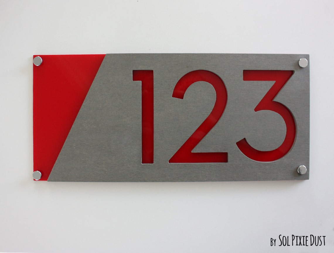 Modern House Numbers Concrete With Red Acrylic Contemporary - Etsy
