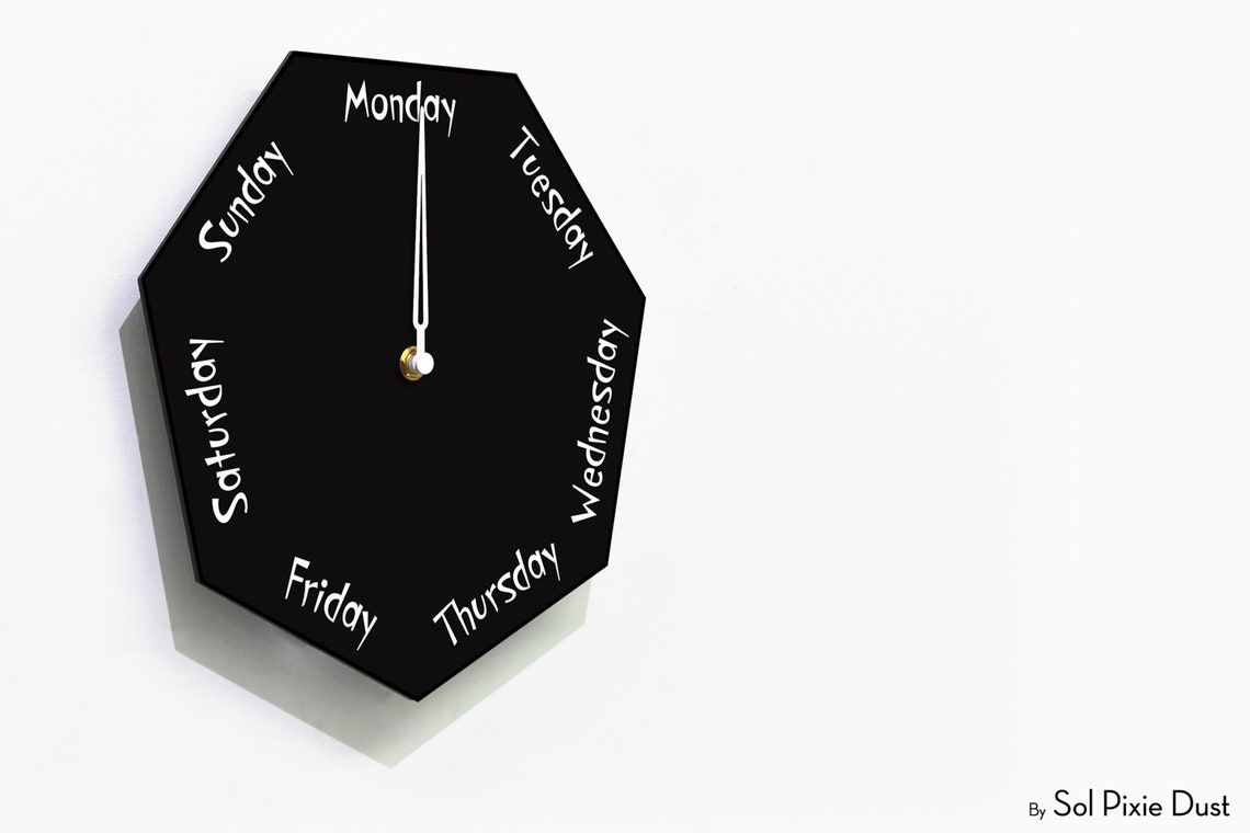 Day of the Week Clock Heptagon Black Wall Clock Week Clock - Etsy