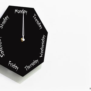 Day of the Week Clock - Heptagon Black Wall Clock - Week Clock - Fun ...