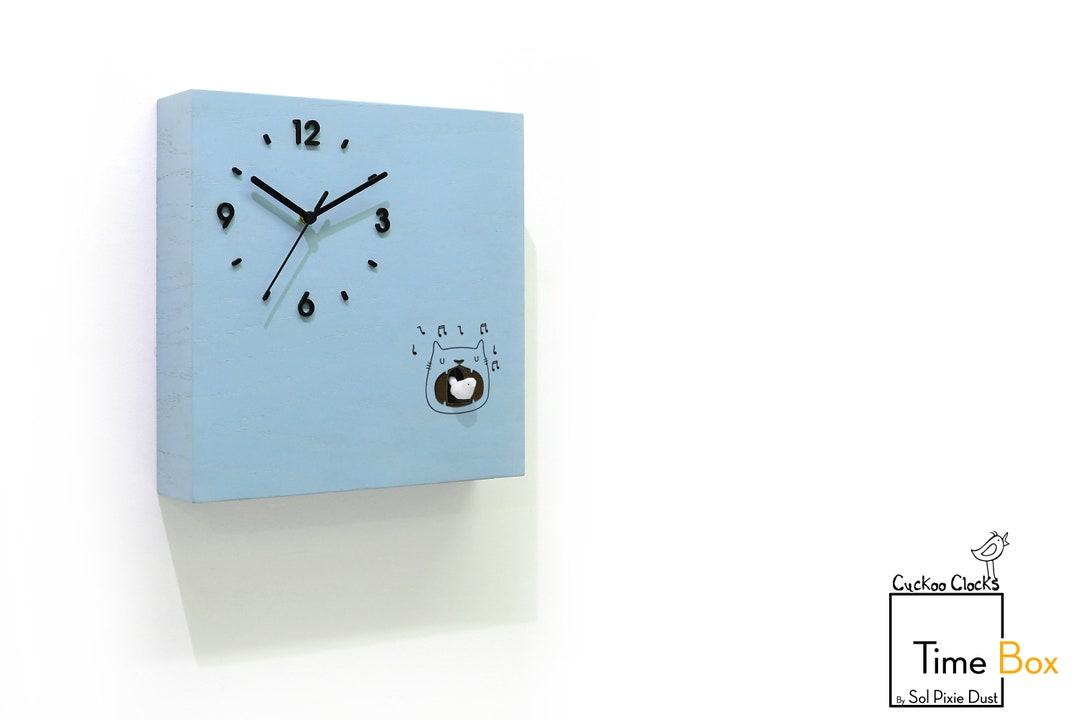 Modern Cuckoo Bird Time Box Clock - Blue Chalk Laser Engrave - Wall ...