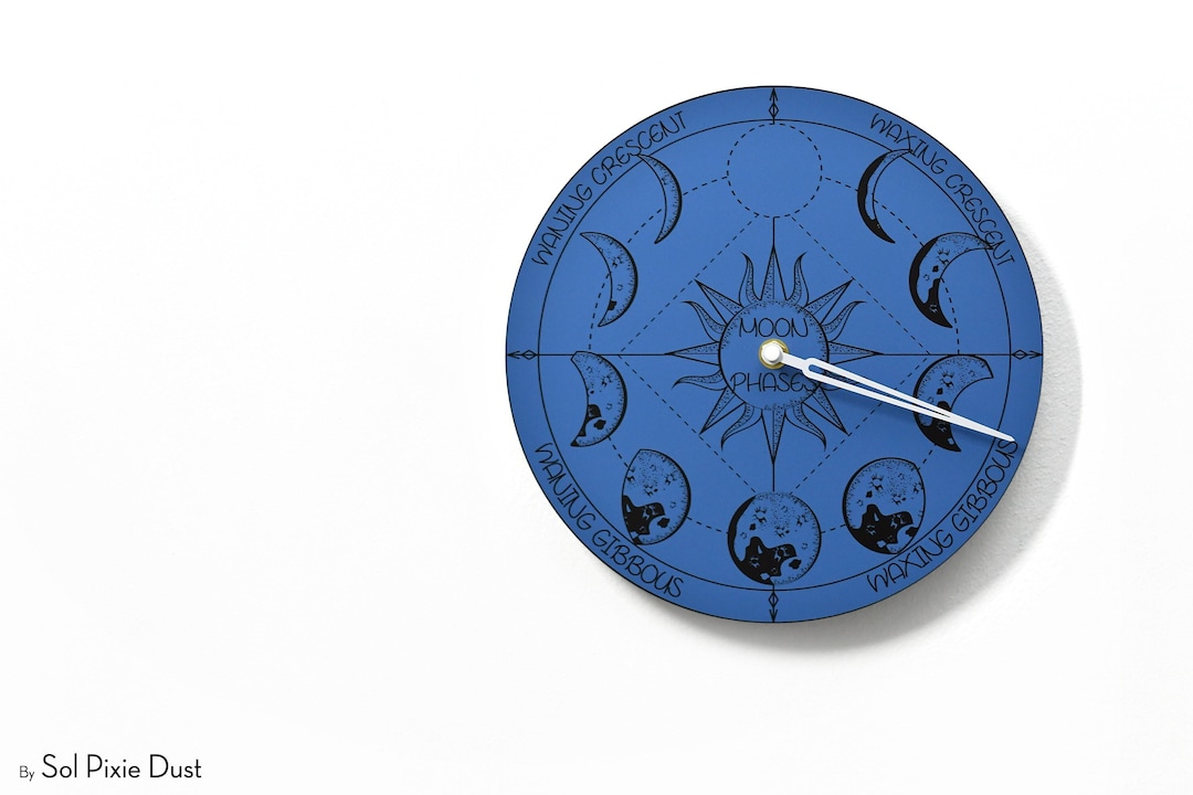 Moon Phase Wall Clock - Lunar Cycle - Round Blue - Moon Phase Tracker ...