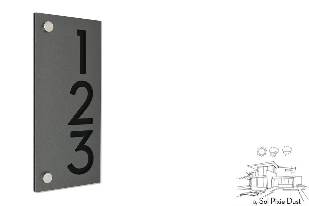 Modern House Numbers, Small Vertical Metallic Gray Aluminum With Black ...