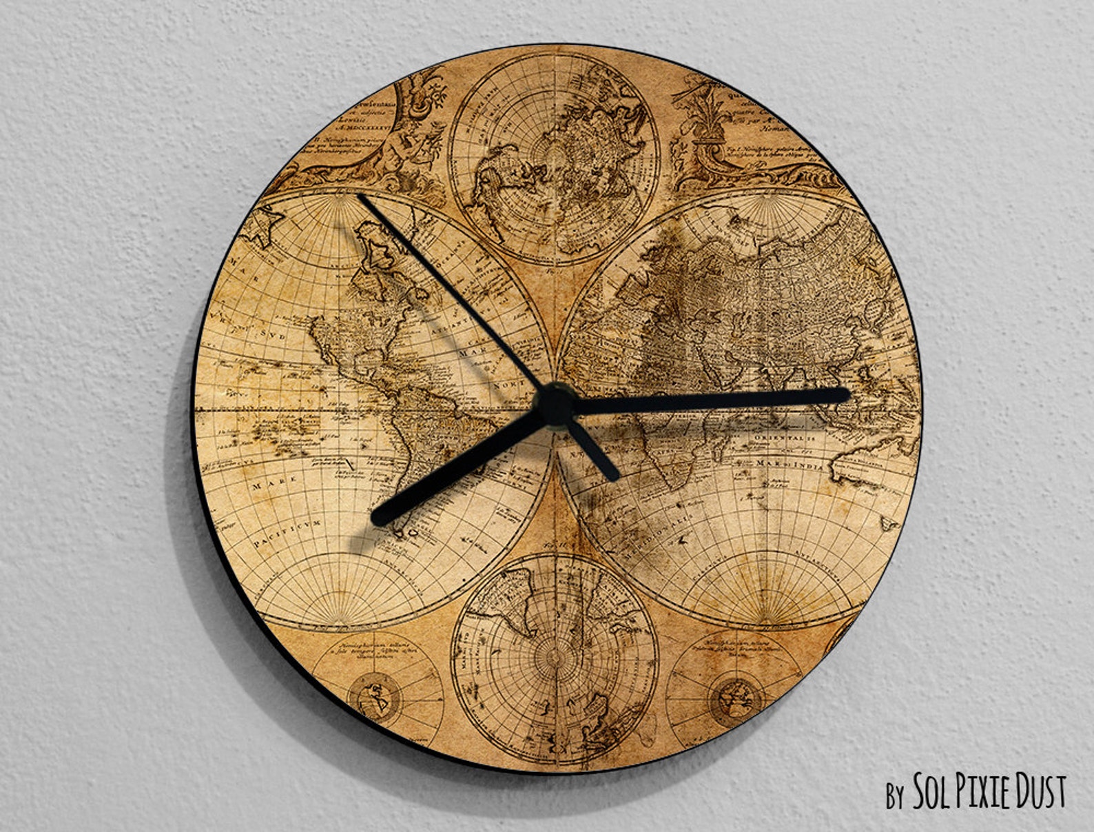 Vintage Old Map Compass Wall Clock | Etsy