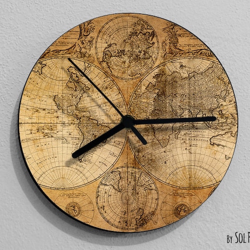 Vintage World Map Compass-wall Clock - Etsy