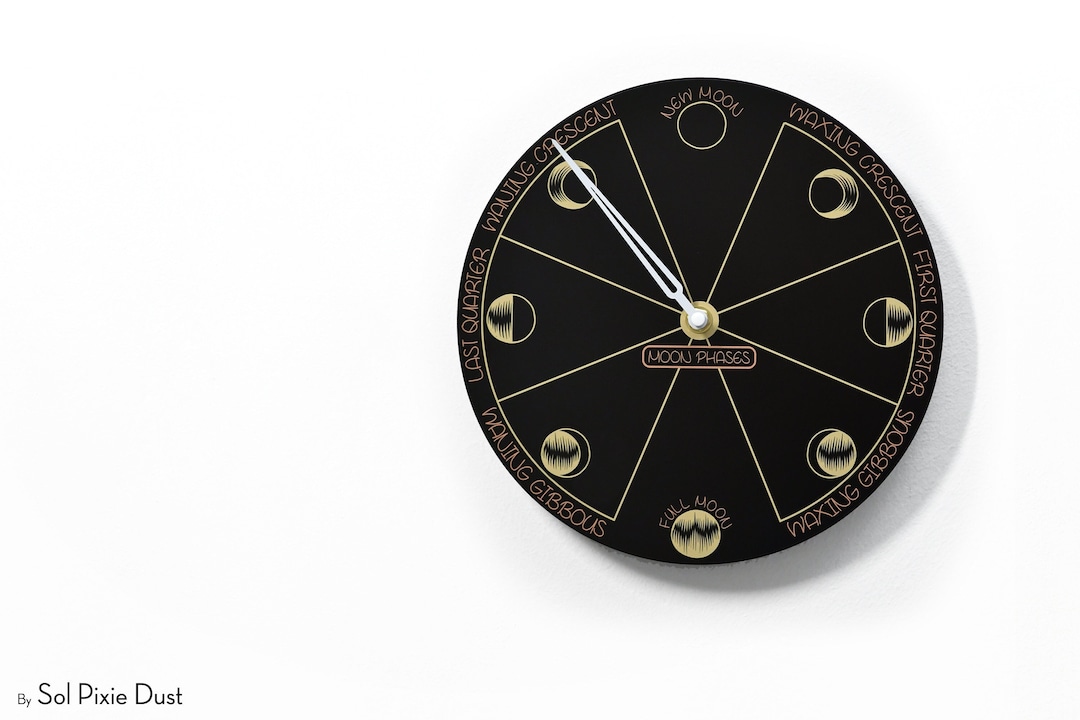 Moon Phase Wall Clock - Lunar Cycle - Round - Moon Phase Tracker ...