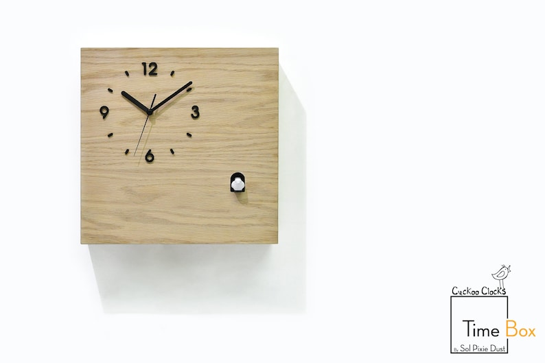 Modern Cuckoo Bird Time Box Clock - Natural Wood - Secret Compartment ...