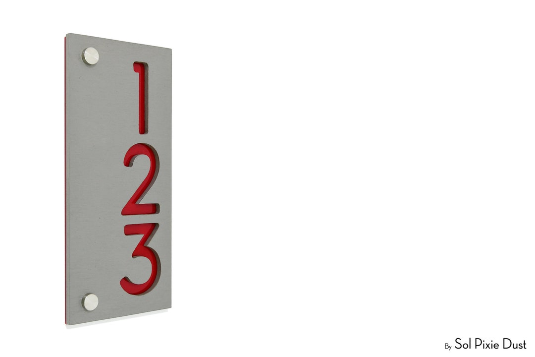 Modern House Numbers, Rectangle Concrete With Red Acrylic ...