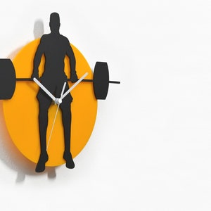 Weightlifter Silhouette Wall Clock - Yellow & Black Silhouette - Sport ...