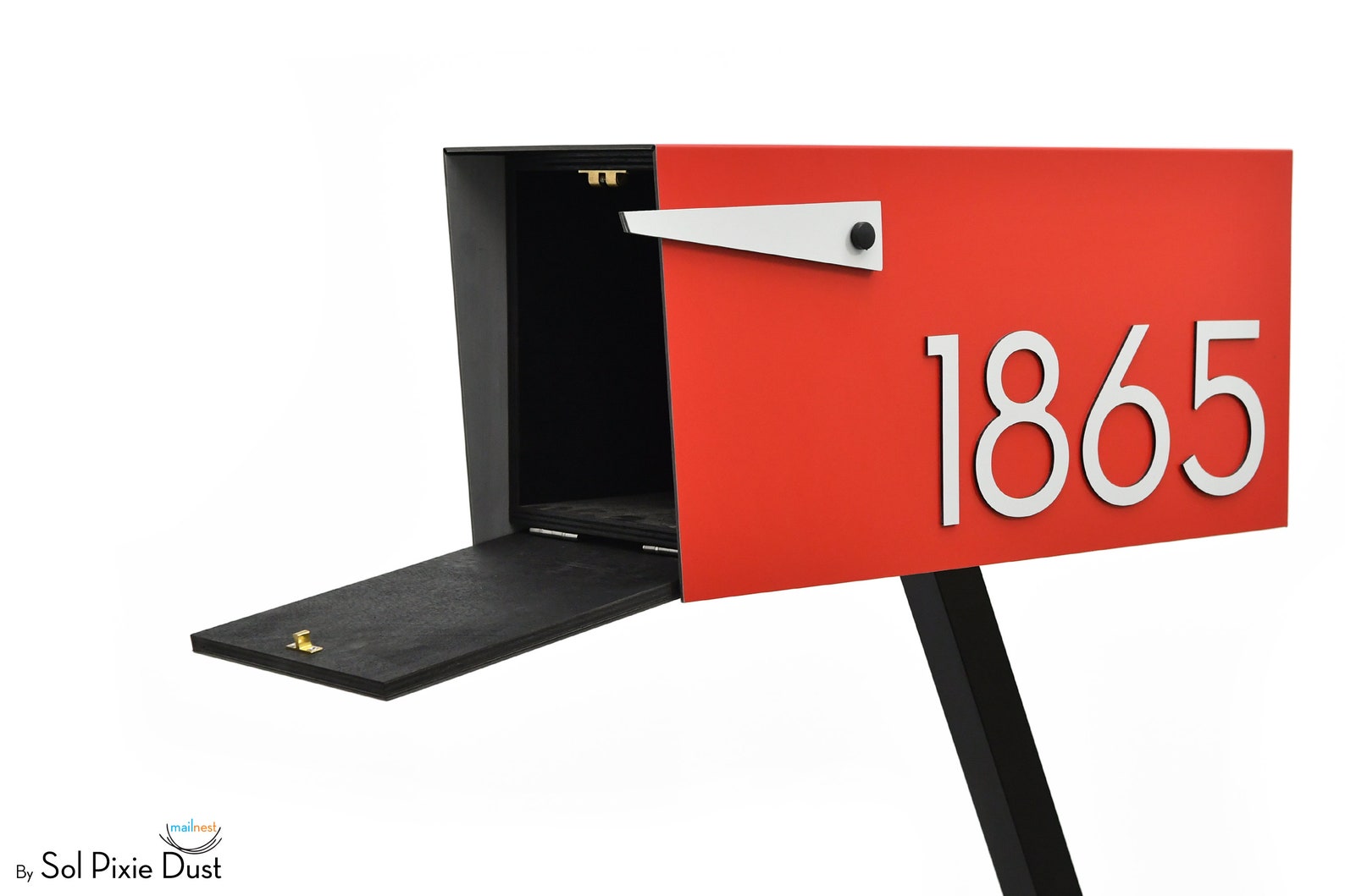 Contemporary Post Mounted Mailbox - Aluminum Red Body and Aluminum ...