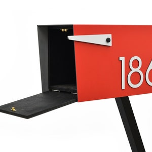 Contemporary Post Mounted Mailbox - Aluminum Red Body and Aluminum ...