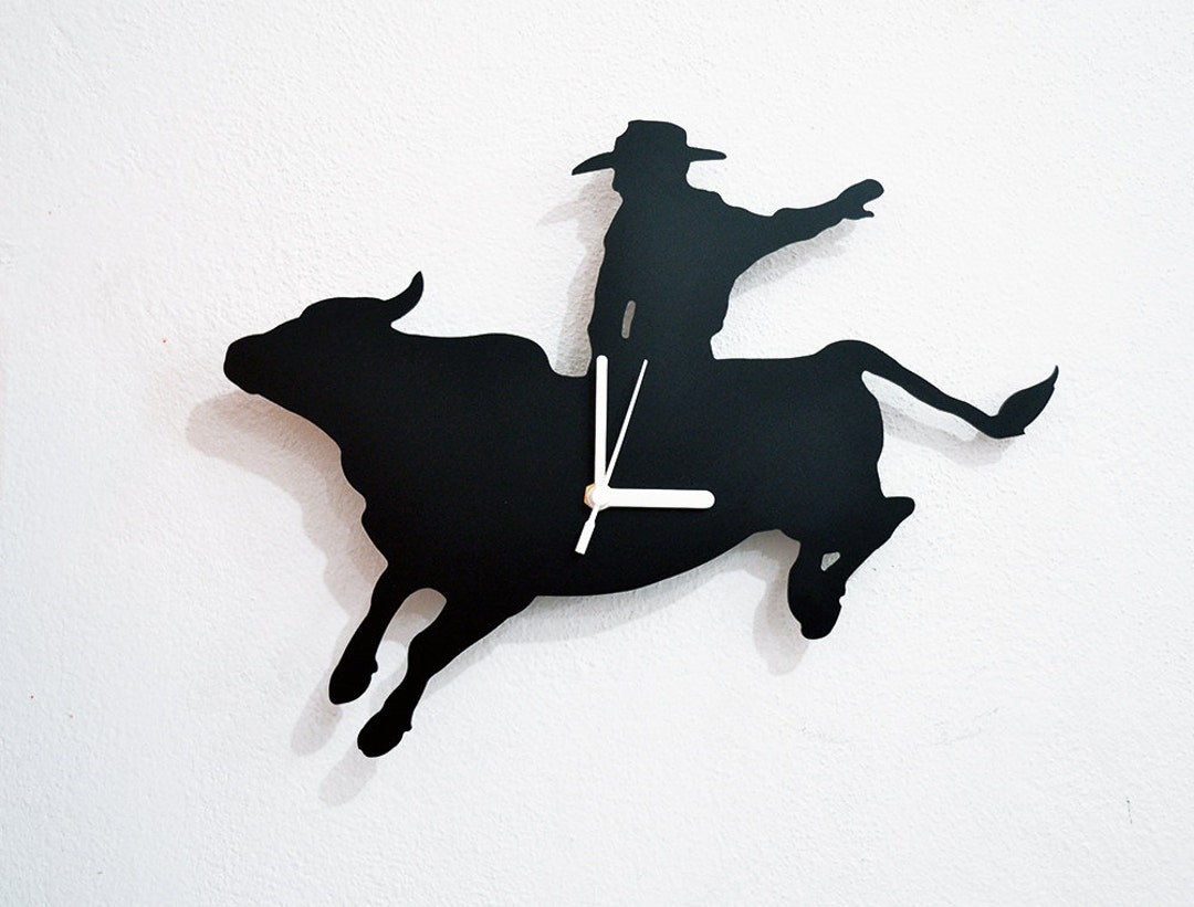 Rodeo Bull Riding Silhouette - Wall Clock - Etsy