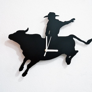 Rodeo Bull Riding Silhouette - Wall Clock - Etsy