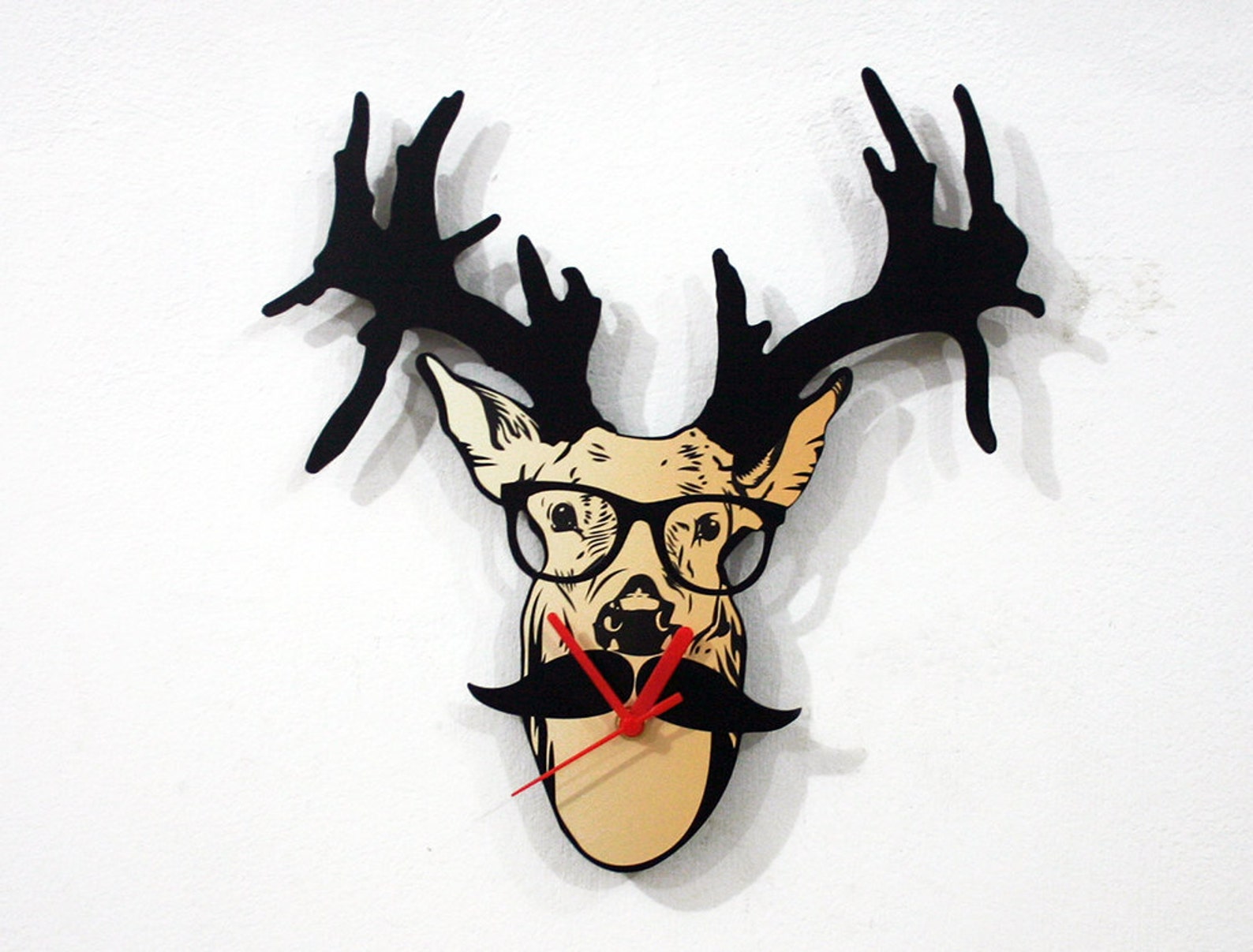 Hipster Deer Moustache Wall Clock - Etsy