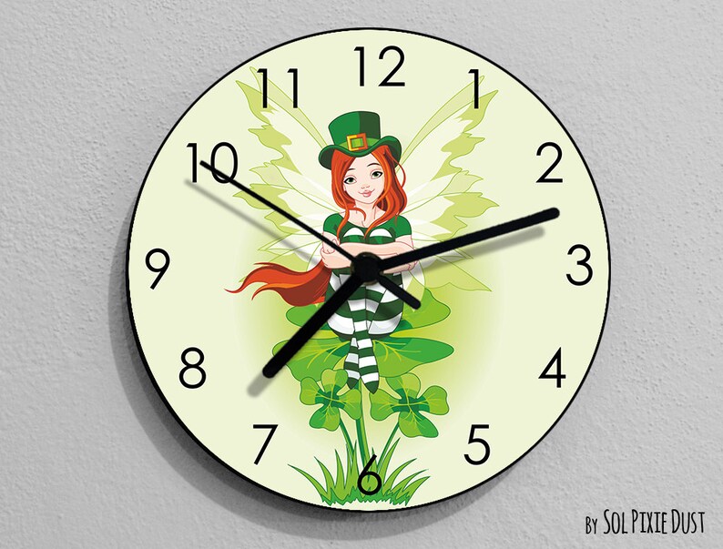 St. Patrick's Day Fairy Wall Clock Kids Nursery Room - Etsy