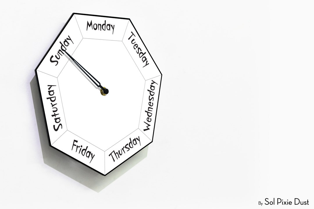 Day of the Week Clock Heptagon White Wall Clock Week Clock Retirement ...