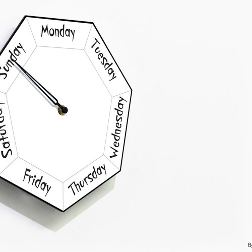 Day of the Week Clock Heptagon White Wall Clock Week Clock - Etsy