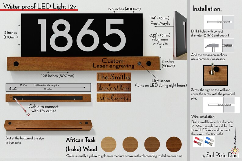 Modern House Numbers LED Light 5V or 12V Iroko Wood & - Etsy