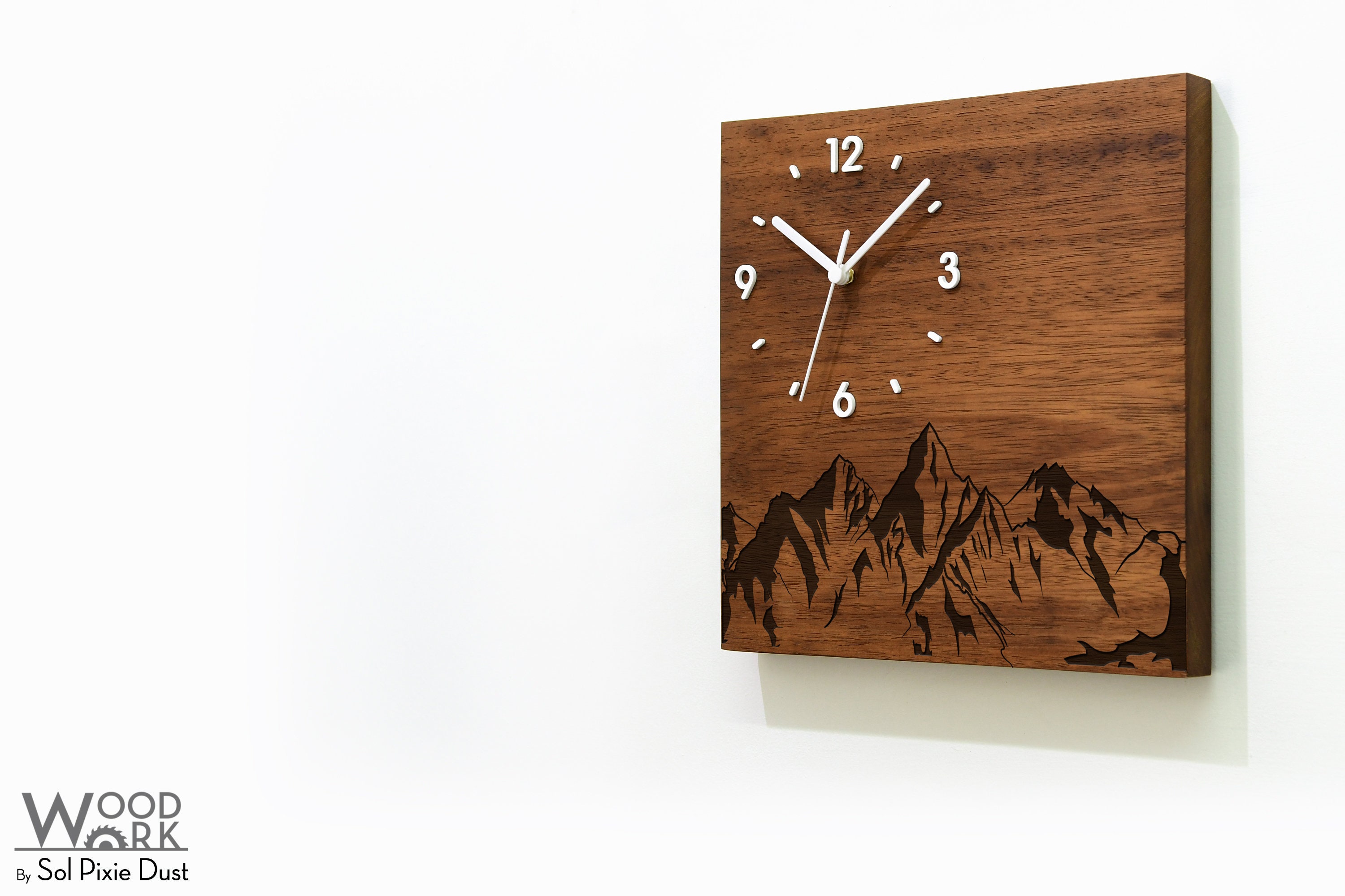 Solid Wood Wall Clock Mountains Wood Laser Engraved | Etsy