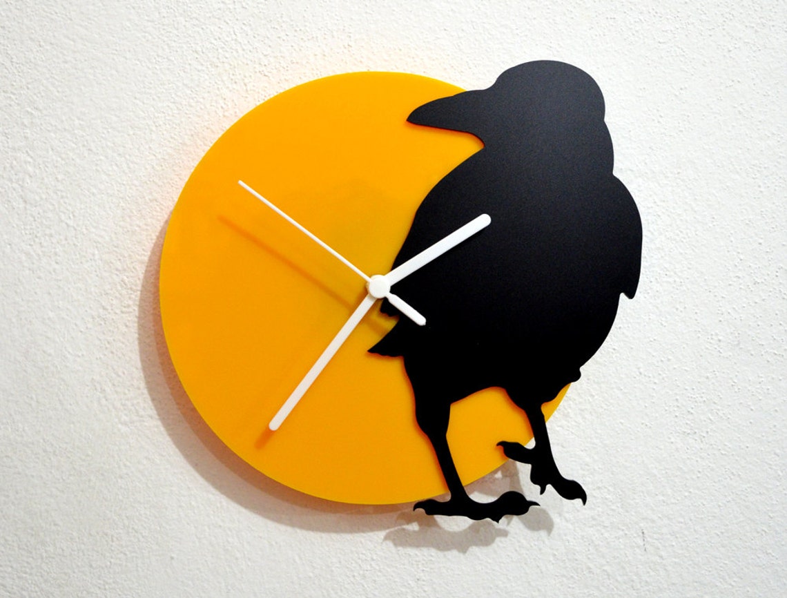 Crow Corvus - Black & Yellow Silhouette - Wall Clock - Etsy