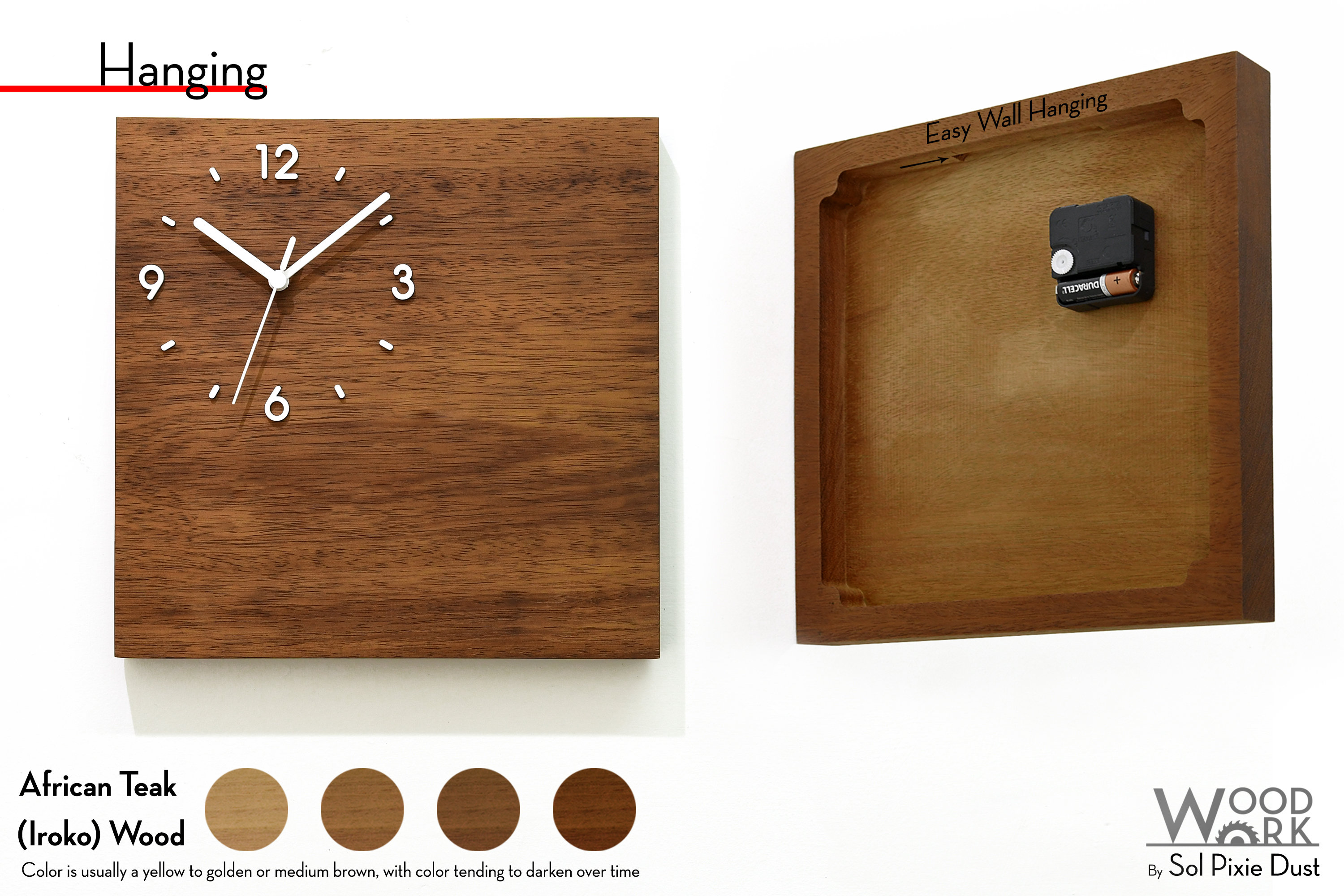 Solid Wood Wall Clock - Mountains - Wood Laser Engraved - Massive Wood ...