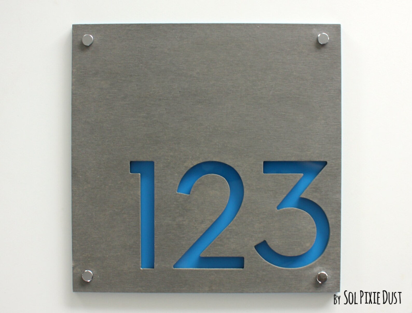 Modern House Numbers, Square Concrete With Blue Acrylic - Contemporary ...
