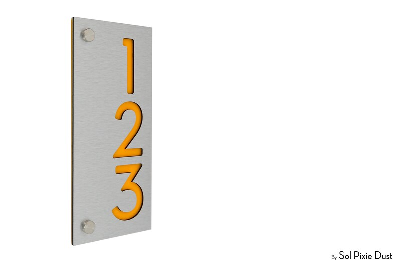 Modern House Numbers, Small Rectangle Alucobond With Yellow Acrylic ...