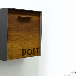 Mailbox With Solid Iroko Wood Face - Metallic Gray Aluminum Body - Post ...