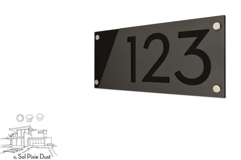 Modern House Numbers Rectangle Metallic Gray Aluminum with | Etsy