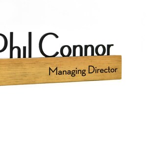 Modern Desk Name Sign - Iroko Wood / Black Acrylic - Office Desk Decor ...