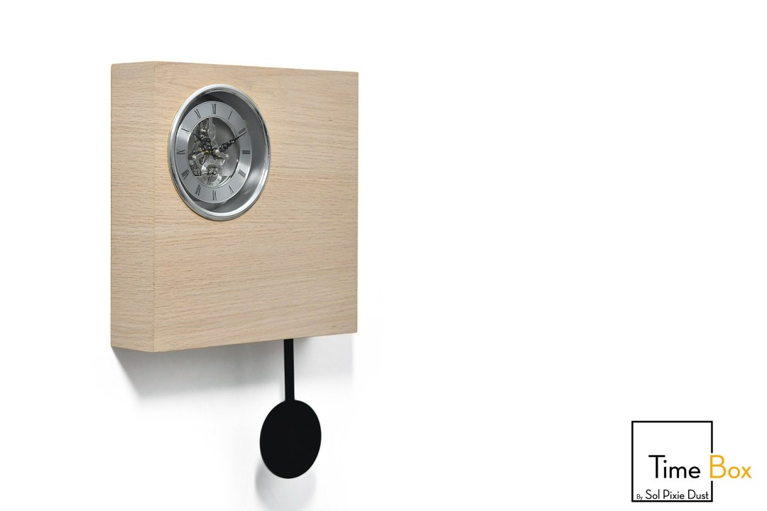 Wooden Time Box Skeleton Clock Face Wall Clock - Natural Wood ...