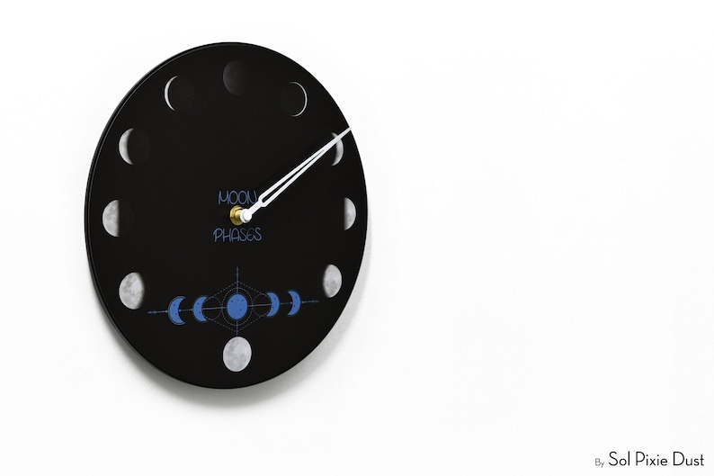 Moon Phase Wall Clock - Lunar Cycle - Round Black - Moon Phase Tracker ...