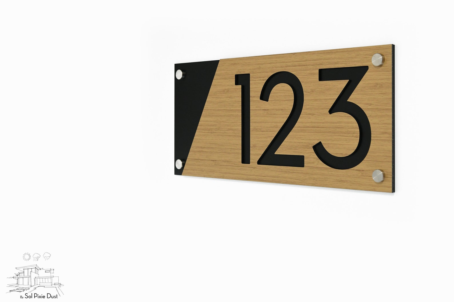 Modern House Numbers Rectangle Bamboo Aluminum With Black - Etsy