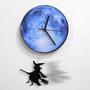 Halloween Witch Swinging on the Moon - Wall Clock With Pendulum - Wall ...