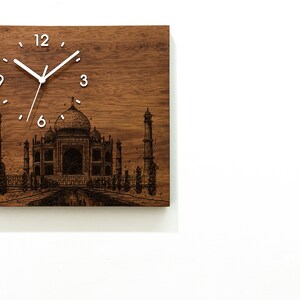 Solid Wood Wall Clock - Taj Mahal India - Wood Laser Engraved - Massive ...