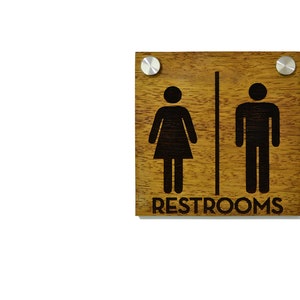Hotel Restroom Door Sign - Engraved Solid Wood Iroko (africa Teak ...