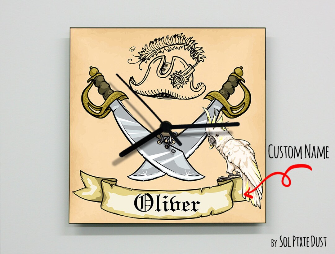 Pirate Custom Name Wall Clock - Kids Nursery Room, Teens Room, Baby ...