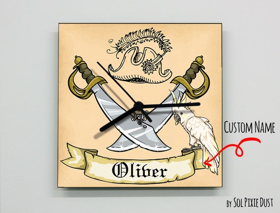 Pirate Custom Name Wall Clock Kids Nursery Room Teens Room | Etsy