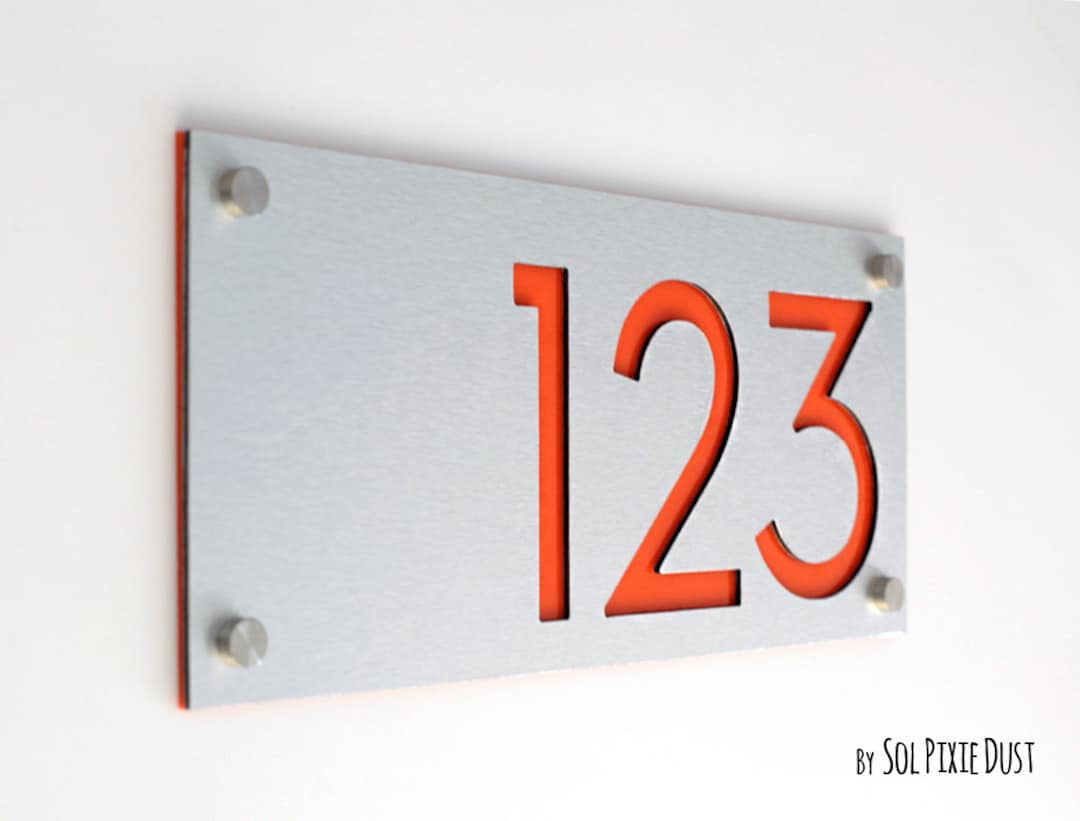 Modern House Numbers, Alucobond With Orange Acrylic - Contemporary Home ...