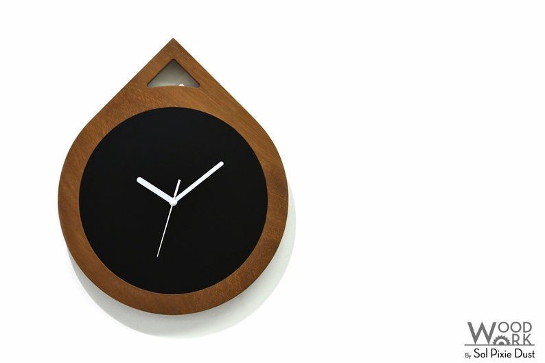 Pin Clock Hanging Black Simple Solid Iroko Wood Wall Clock | Etsy