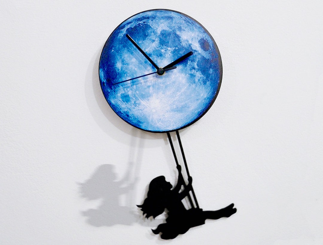 Girl Swinging on the Moon - Wall Clock With Pendulum - Wall Clock ...