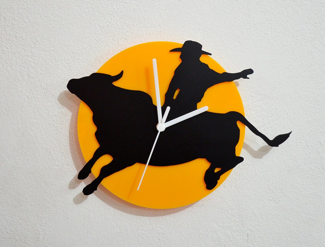 Rodeo Bull Rider Black & Yellow Silhouette Wall Clock | Etsy